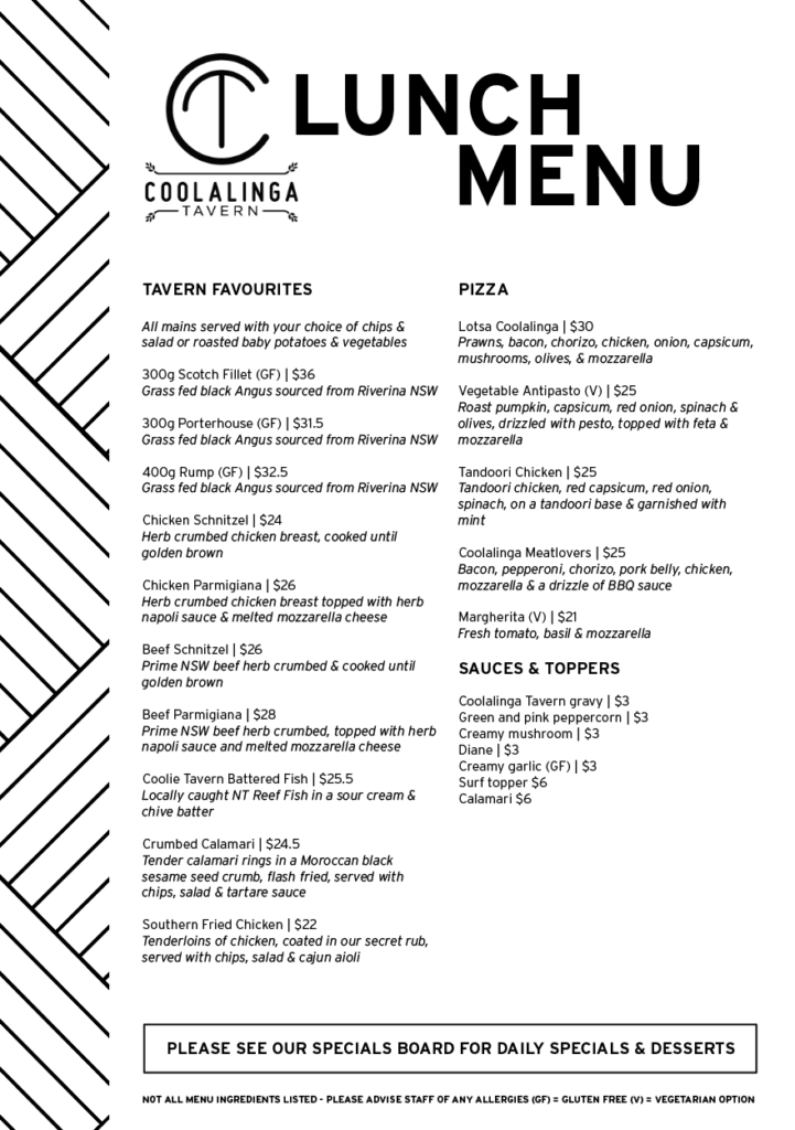 Lunch menu - Coolalinga Tavern